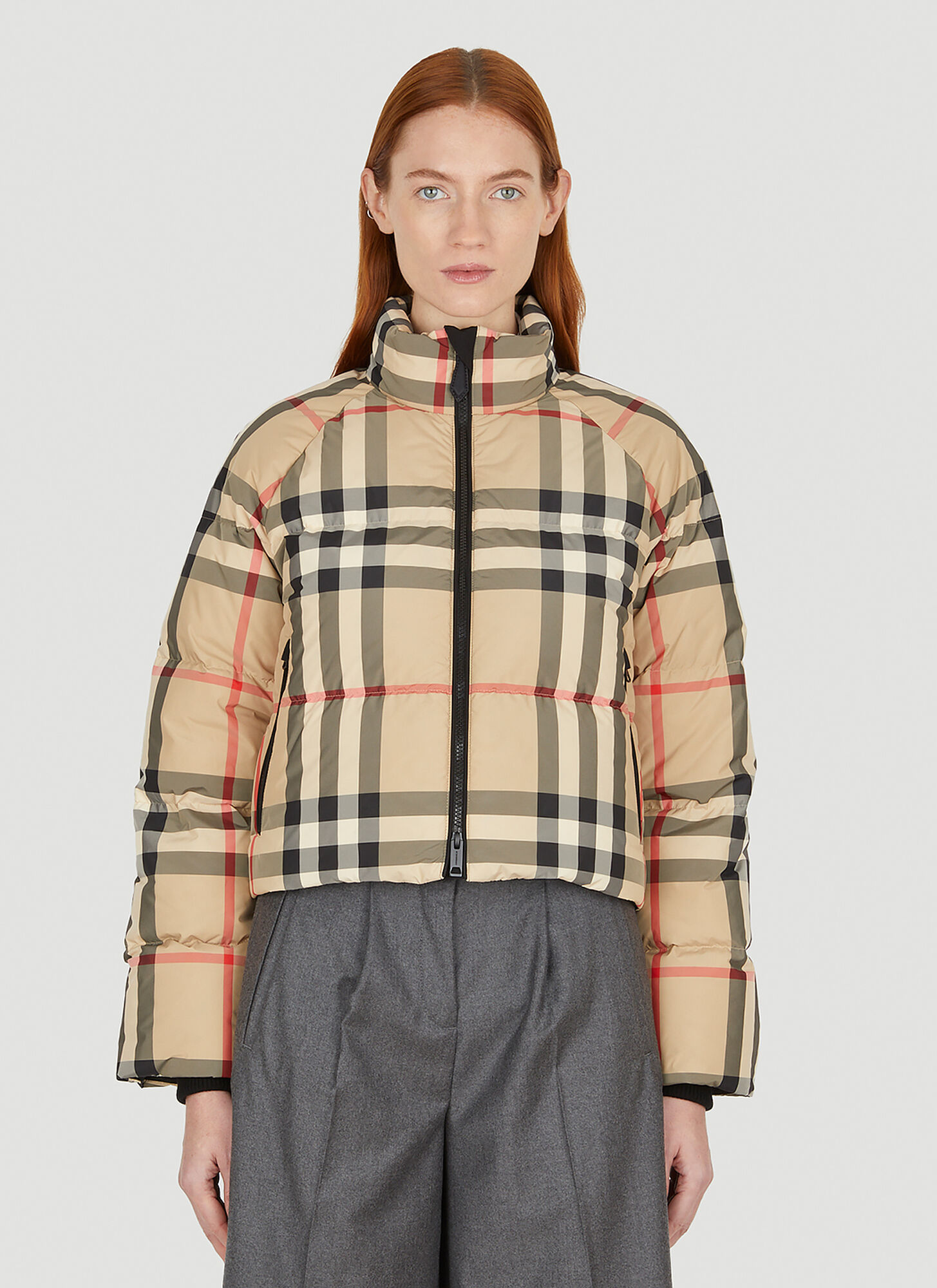 Burberry Checked Puffer Jacket In Beige | ModeSens