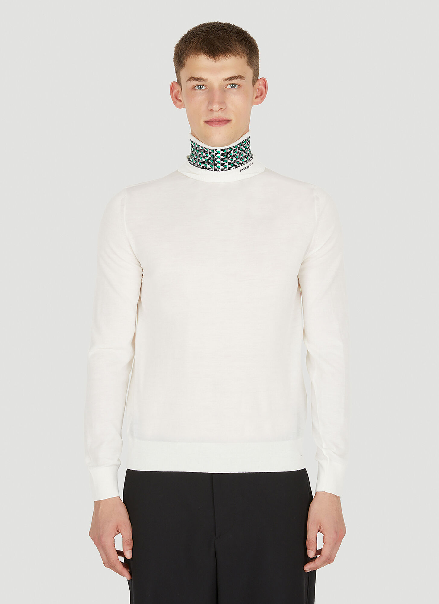 Prada High Neck Logo Sweater In White | ModeSens