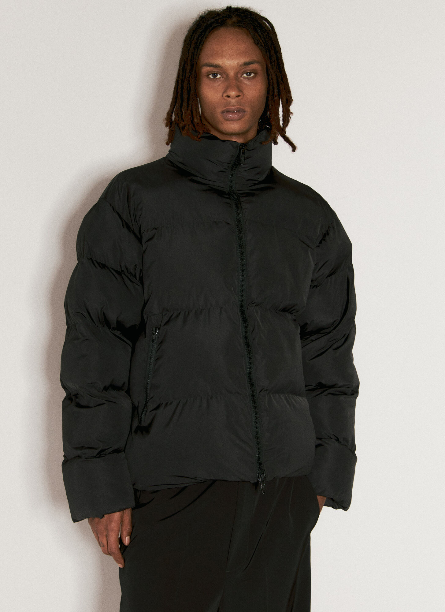 Balenciaga Draped Panel Puffer Jacket In Black | ModeSens