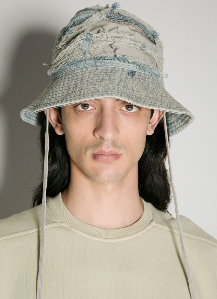 Rick Owens DRKSHDW Men's' Gilligan Distressed Bucket Hat in Blue | LN-CC®