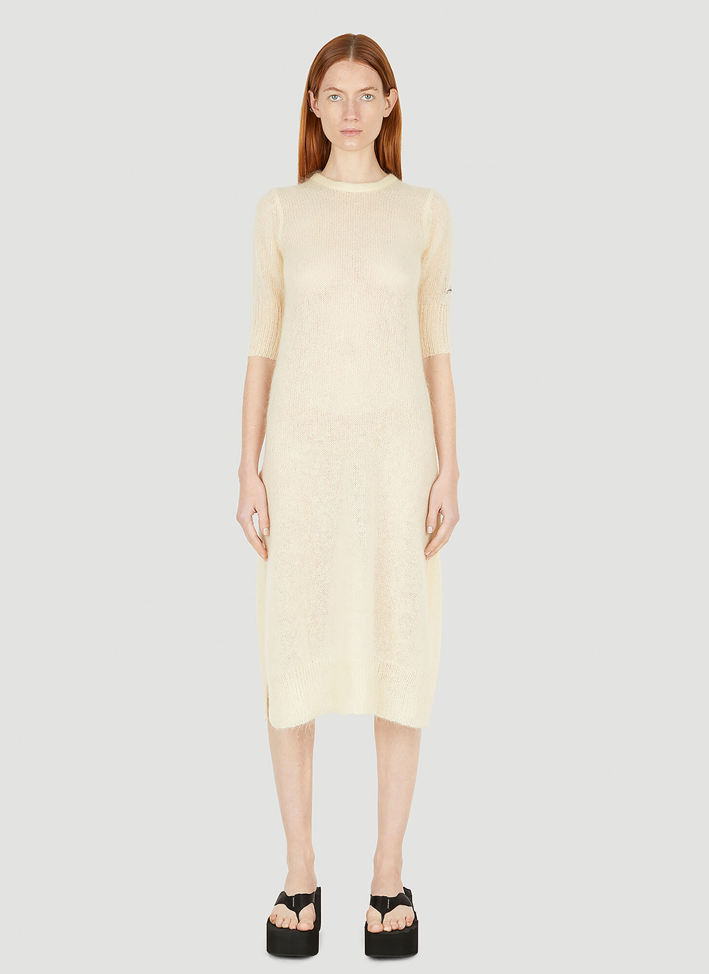 Ganni Open Back Knit Dress In Beige | ModeSens
