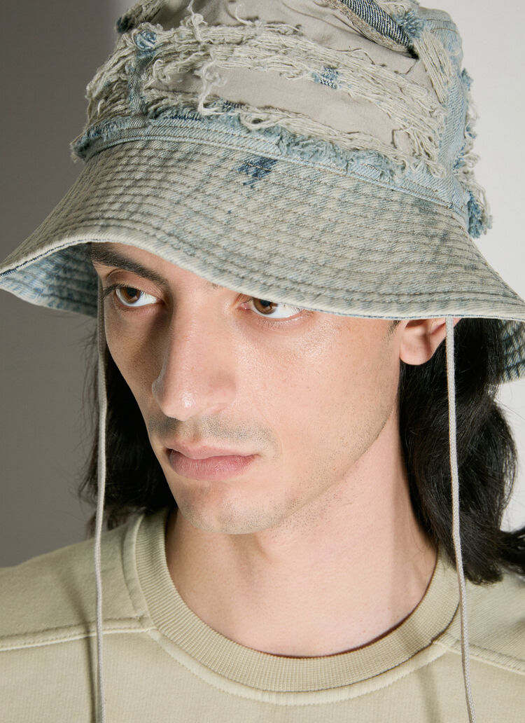 Rick Owens DRKSHDW Men's' Gilligan Distressed Bucket Hat in Blue | LN-CC®
