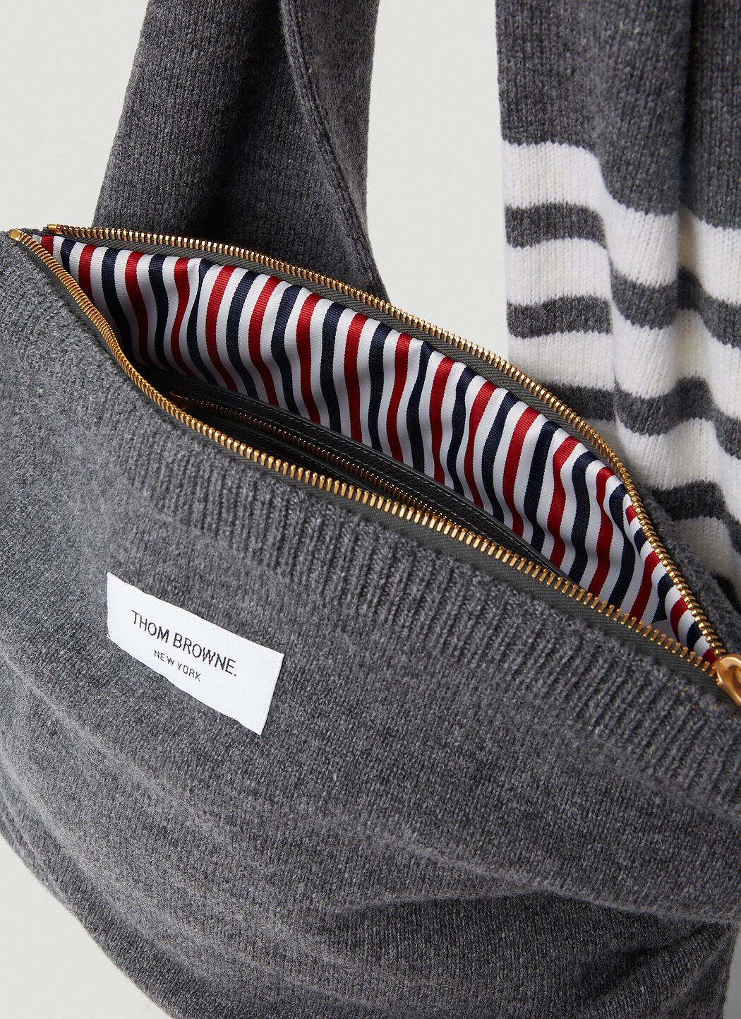 Thom Browne Sweater Shoulder Bag in Grey | LN-CC Thom Browne Sweater Shoulder Bag in Grey | LN-CC