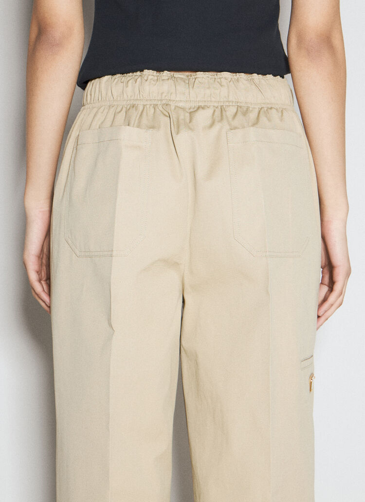 Prada Women's' Logo Plaque Canvas Pants in Beige | LN-CC®
