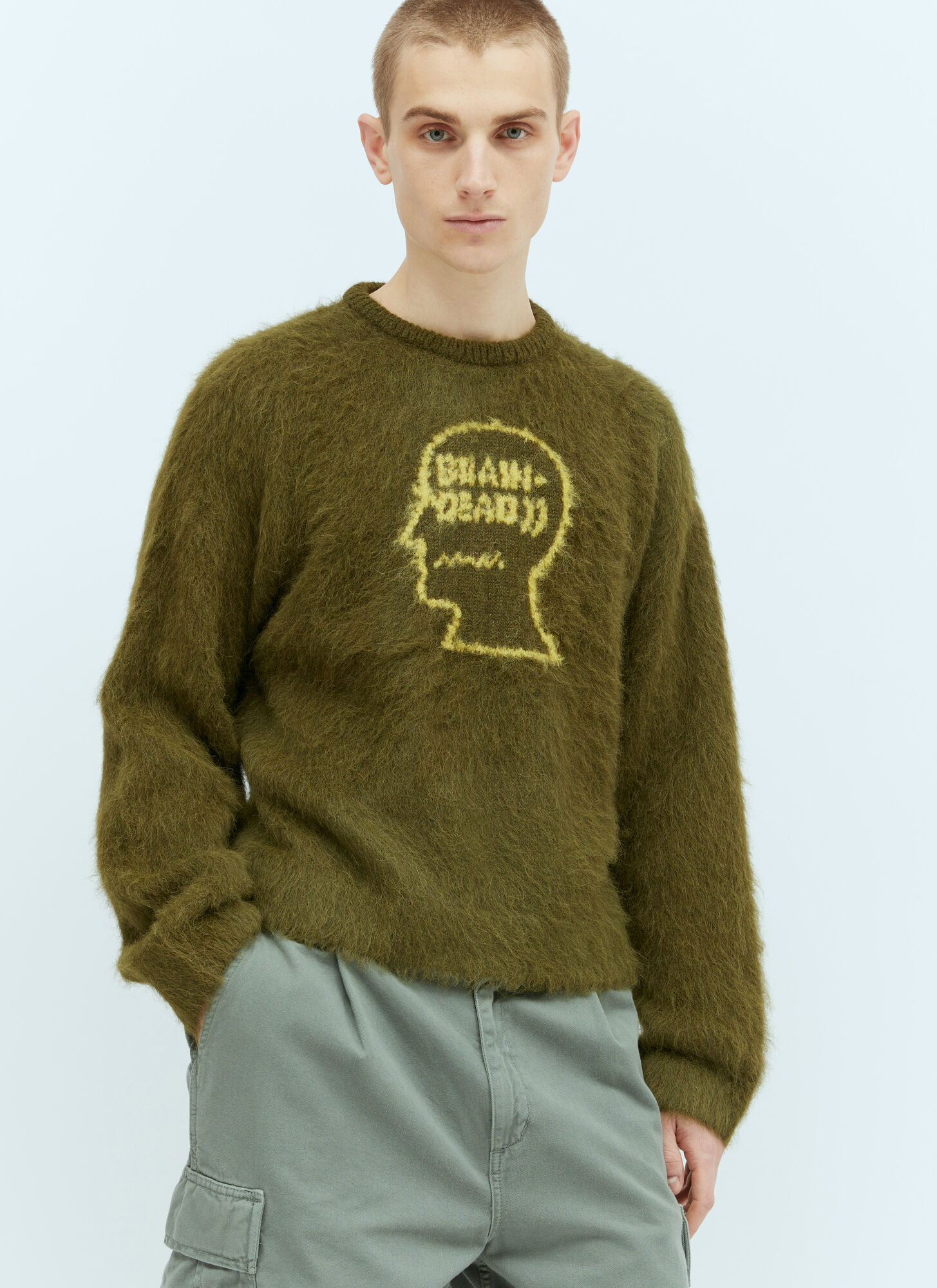 Brain Dead Logo Head Knit Sweater In Green | ModeSens