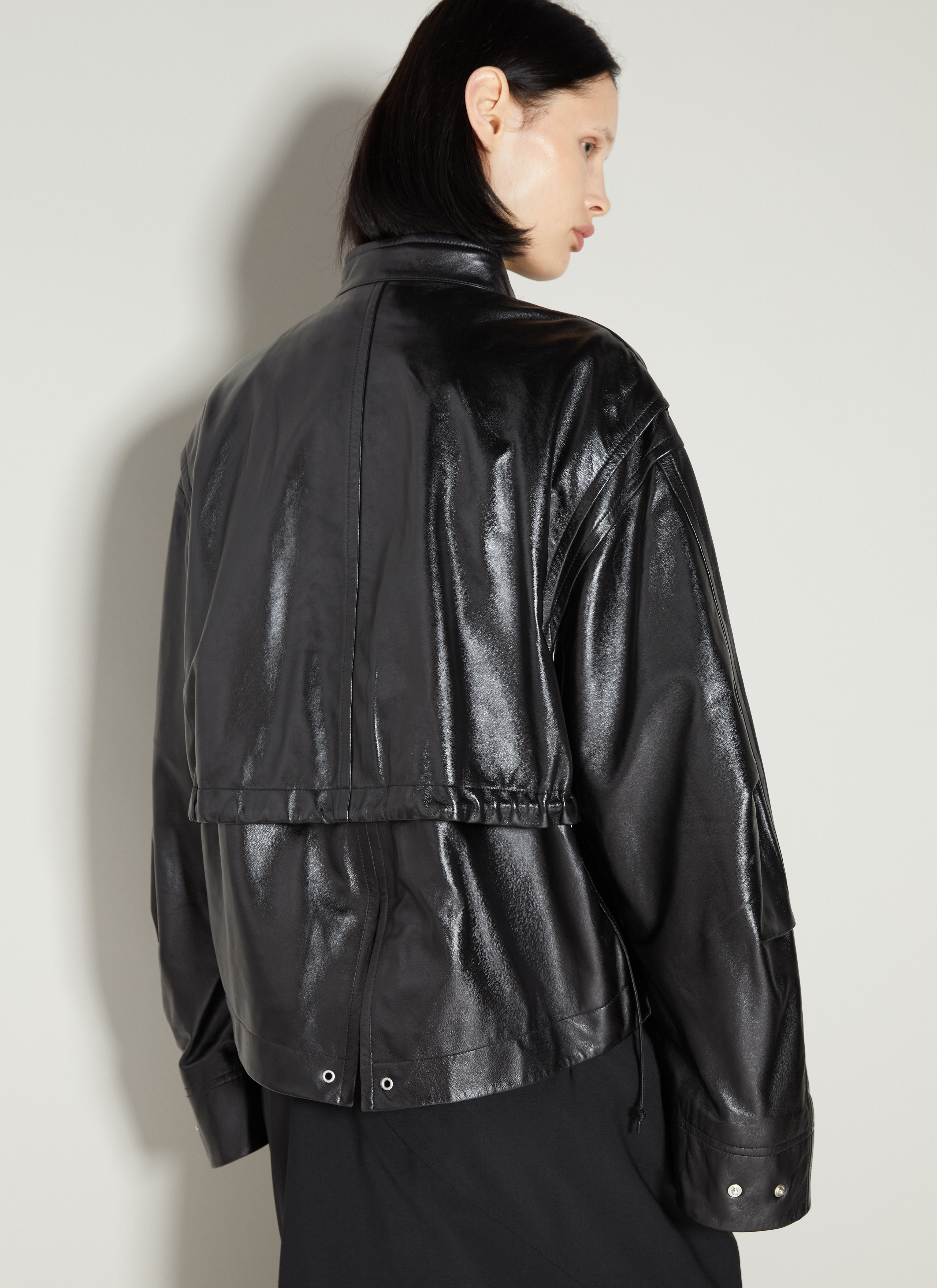 Helmut Lang Women's' Band Collar Leather Jacket in Black | LN-CC®