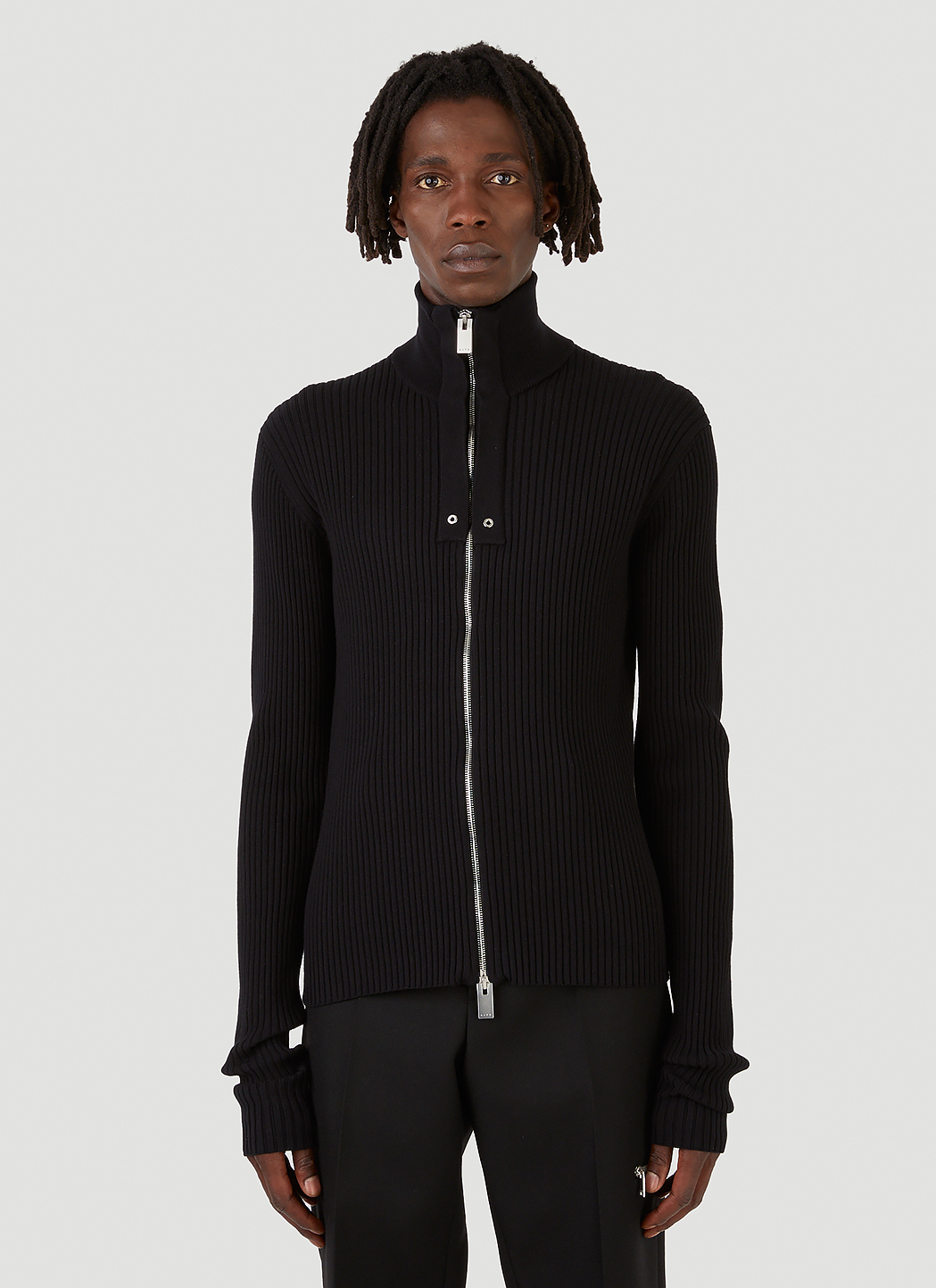 1017 ALYX 9SM Men's Ribbed-Knit Zip-Through Sweater in Black | LN-CC
